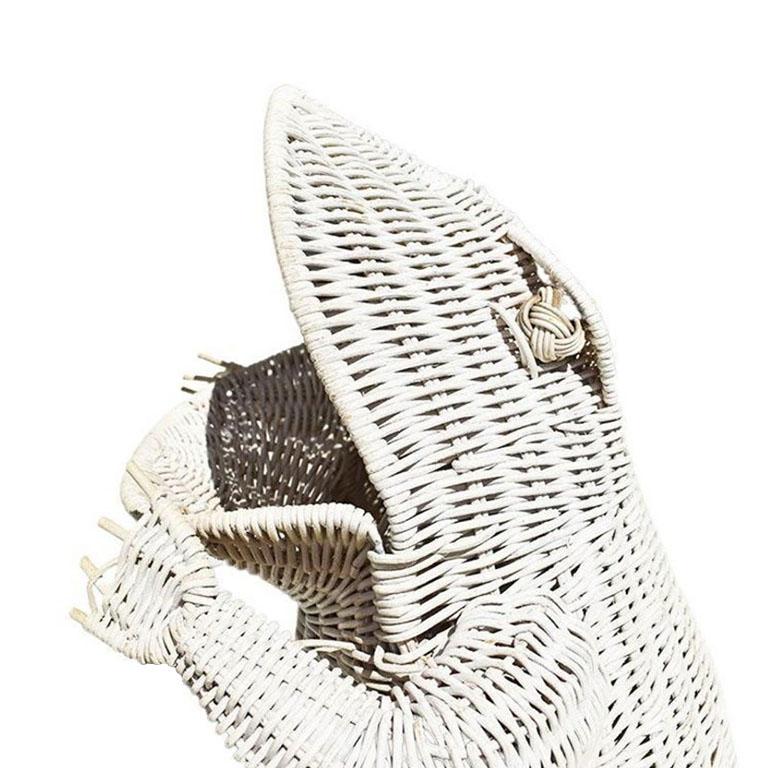 Large Vintage White Wicker Decorative Frog Basket or Hamper, Mid ...