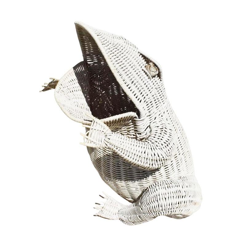 Large Vintage White Wicker Decorative Frog Basket or Hamper, Mid ...