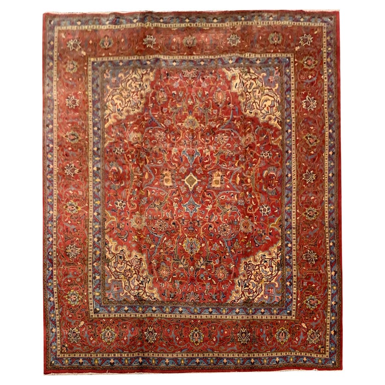 Large Vintage Wool Carpet Handwoven Traditional Red Area Rug For Sale ...