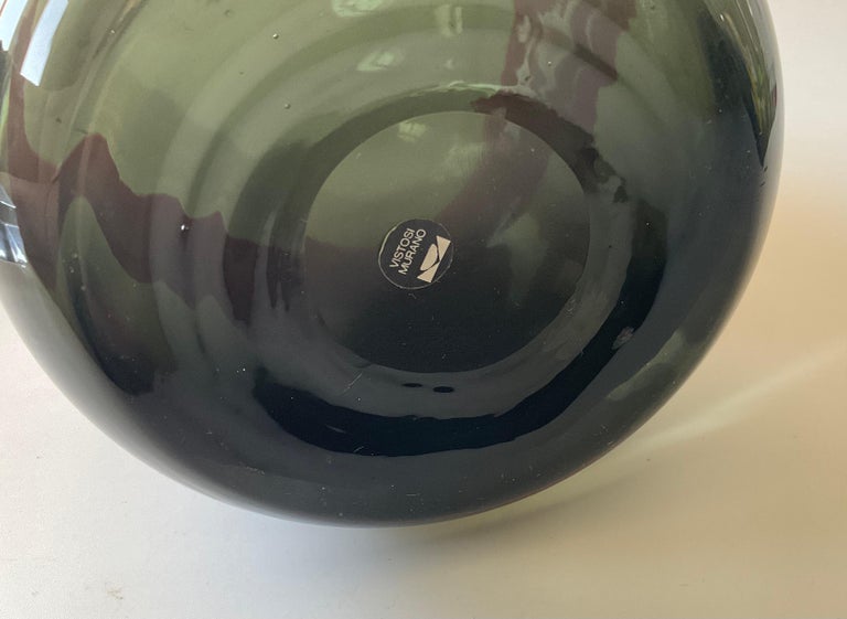Large Vistosi Murano Glass Incalmo Vase in Smoke Gray with Red Band ...