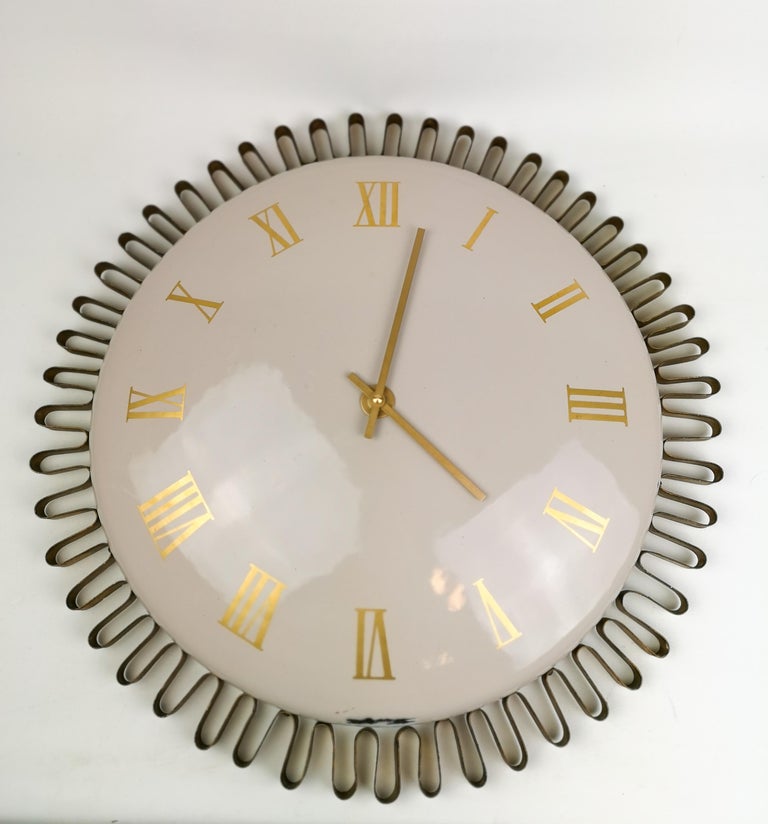 Large Wall Art Deco Clock in Enamel and Brass at 1stDibs