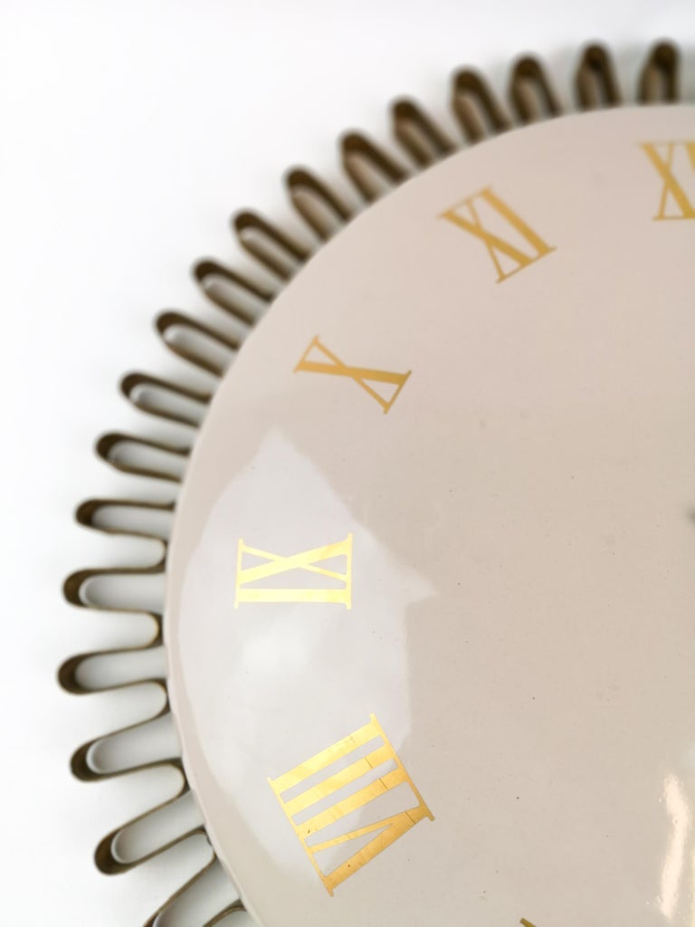 Large Wall Art Deco Clock in Enamel and Brass at 1stDibs