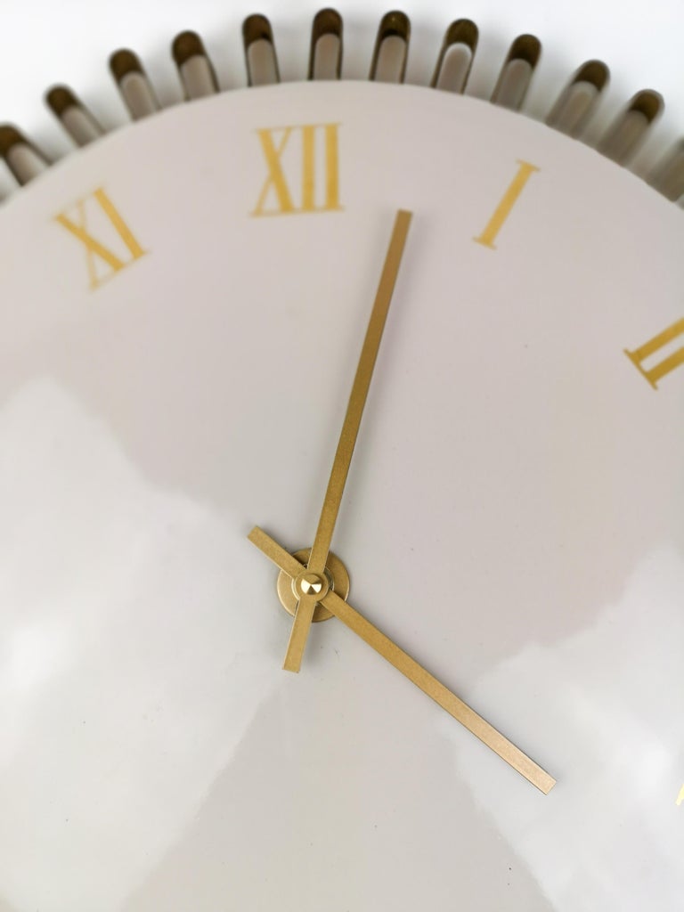 Large Wall Art Deco Clock in Enamel and Brass at 1stDibs