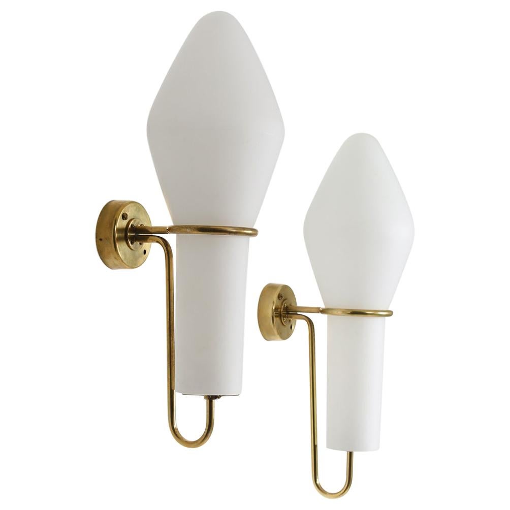 Large Wall Sconces in Brass and Opaline Glass by Hans-Agne Jakobsson at ...