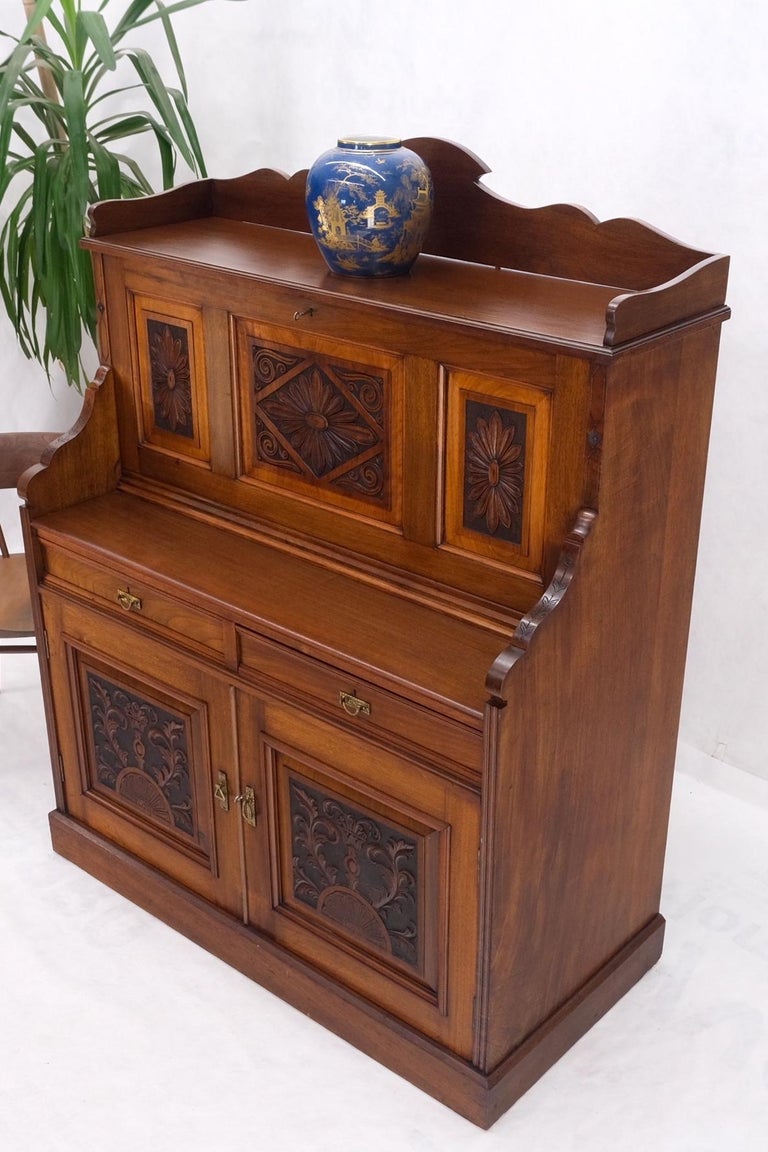 Large Walnut Victorian Secretary Bureau Cabinet Letter Shelves Bottom ...