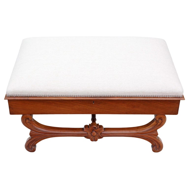 Large Walnut Victorian X Frame Stool Seat Ottoman Chair For Sale at 1stDibs