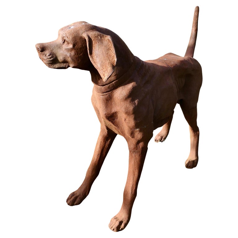 Large Weathered Cast Iron Standing Statue of a Hunting Dog a Very ...