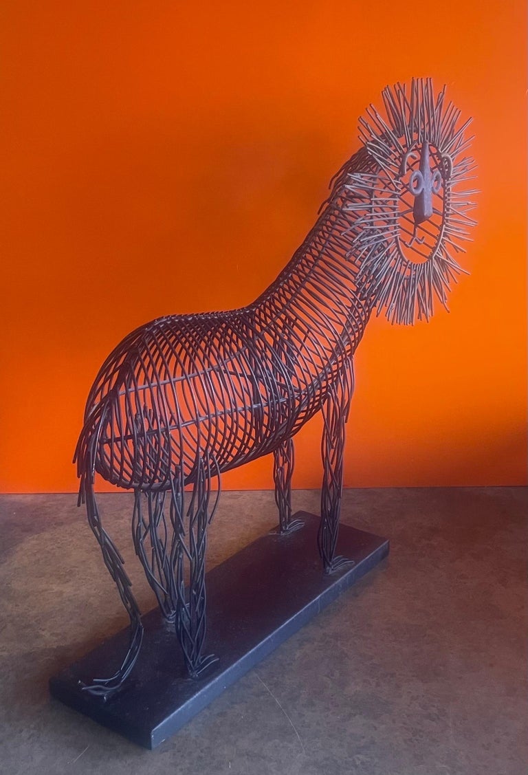 Large Whimsical Metal Wire Lion Sculpture in the Style of C. Jere For ...