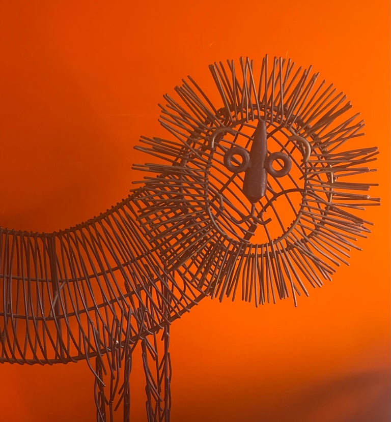 Large Whimsical Metal Wire Lion Sculpture in the Style of C. Jere For ...