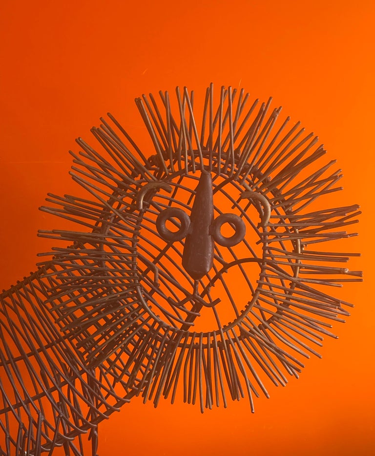 Large Whimsical Metal Wire Lion Sculpture in the Style of C. Jere For ...