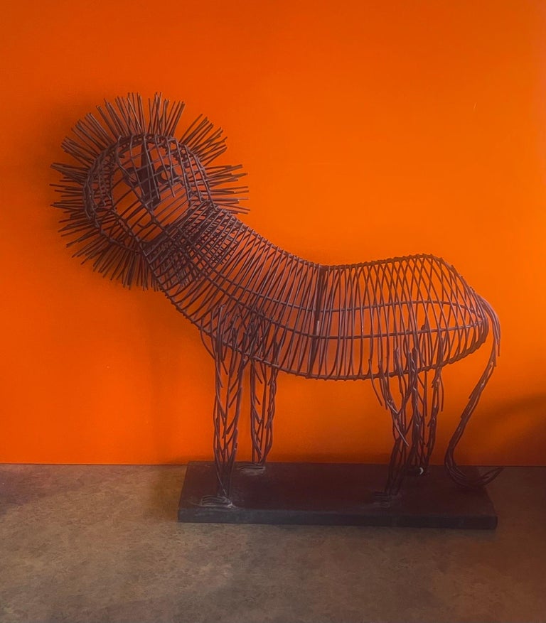 Large Whimsical Metal Wire Lion Sculpture in the Style of C. Jere For ...