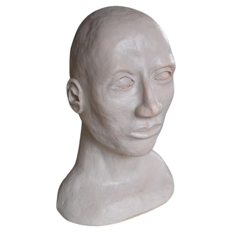 Large White Ceramic Bust Sculpture of a Bald Man For Sale at 1stDibs