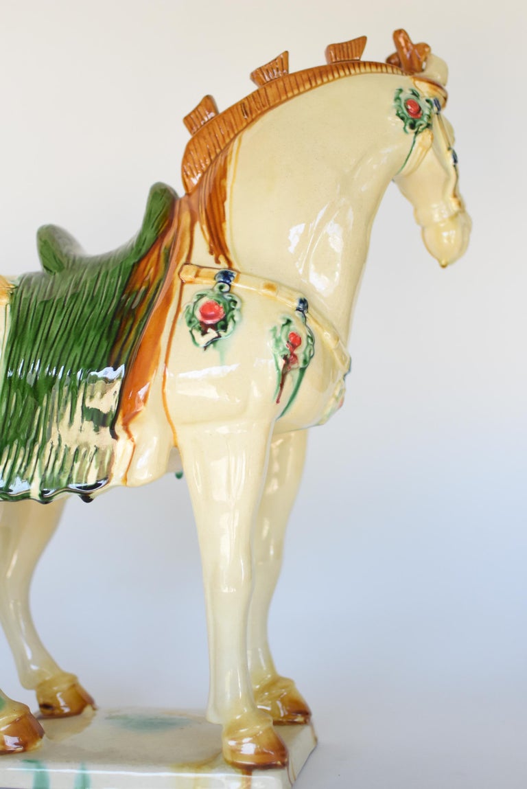 Large White Chinese Pottery Horse with Ruby Colored Studs at 1stDibs