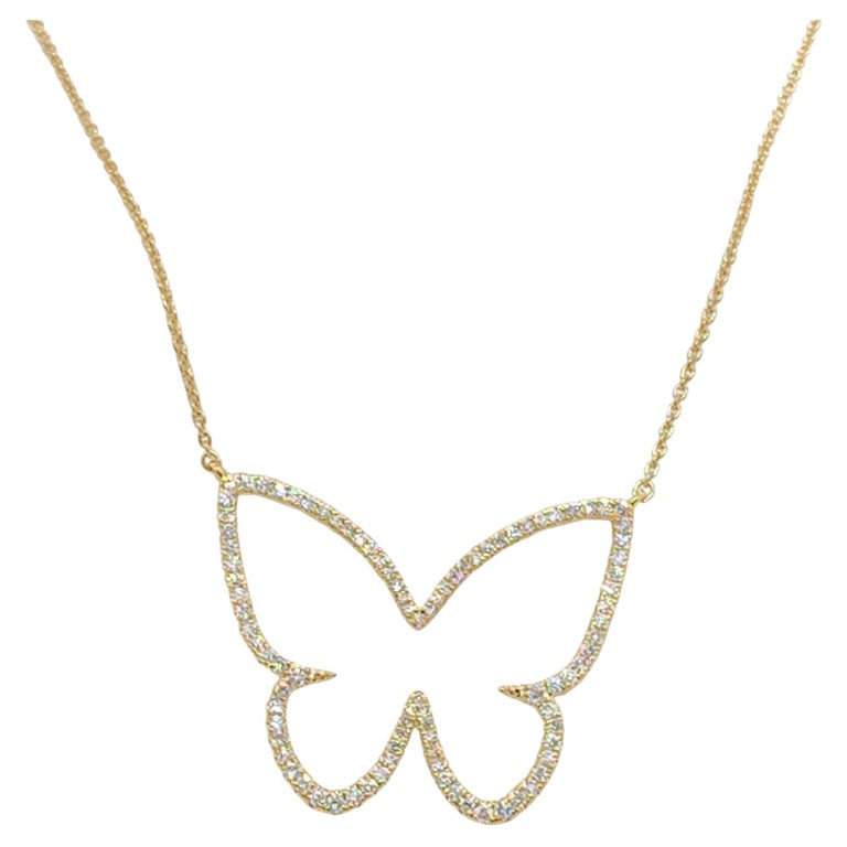 Large White Diamond Butterfly Pendant in 18k Yellow Gold For Sale at ...