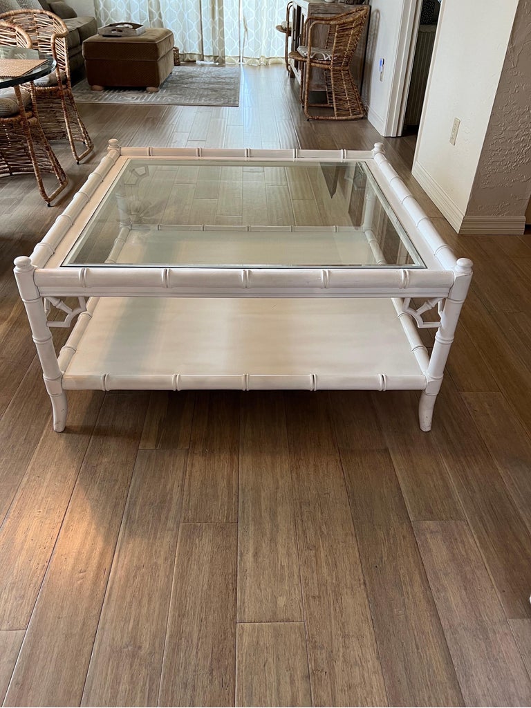 Large White Faux Bamboo Coffee Table by Thomasville For Sale at 1stDibs