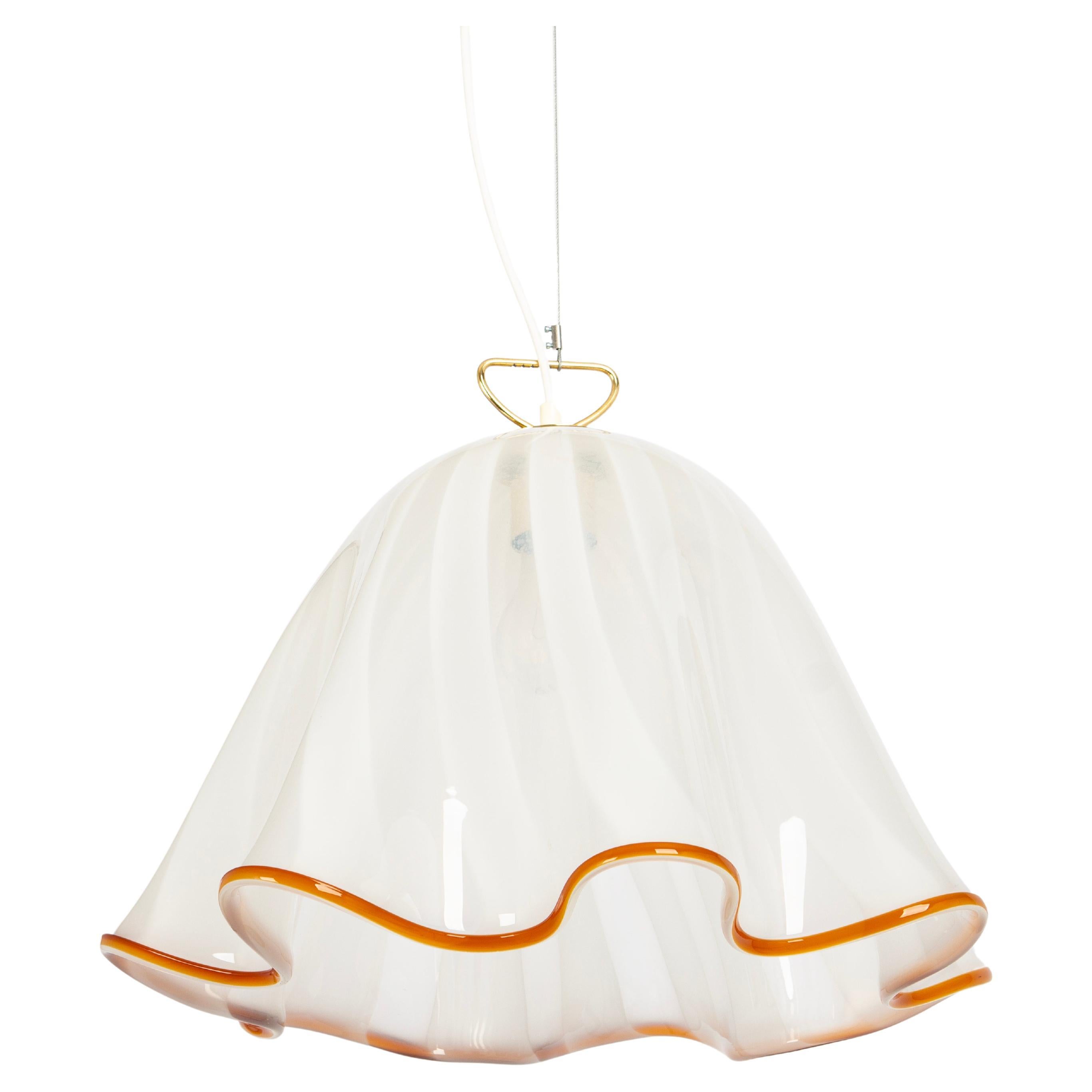 Large White Glass Pendant Light by Kalmar-Fazzoletto, Austria, 1970s ...