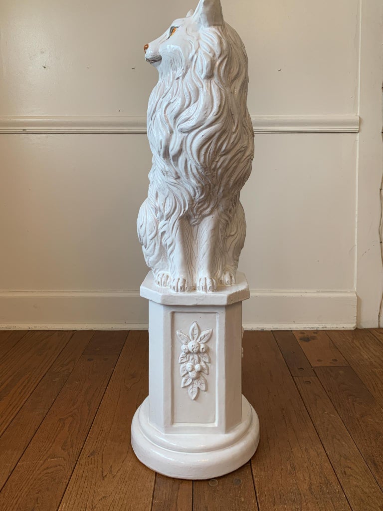 Large White Glazed Ceramic Seated Cat or Fox Sculpture Italy, Mid ...