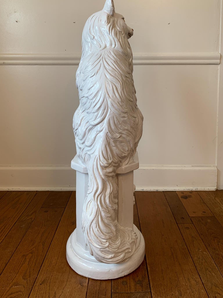 Large White Glazed Ceramic Seated Cat or Fox Sculpture Italy, Mid ...
