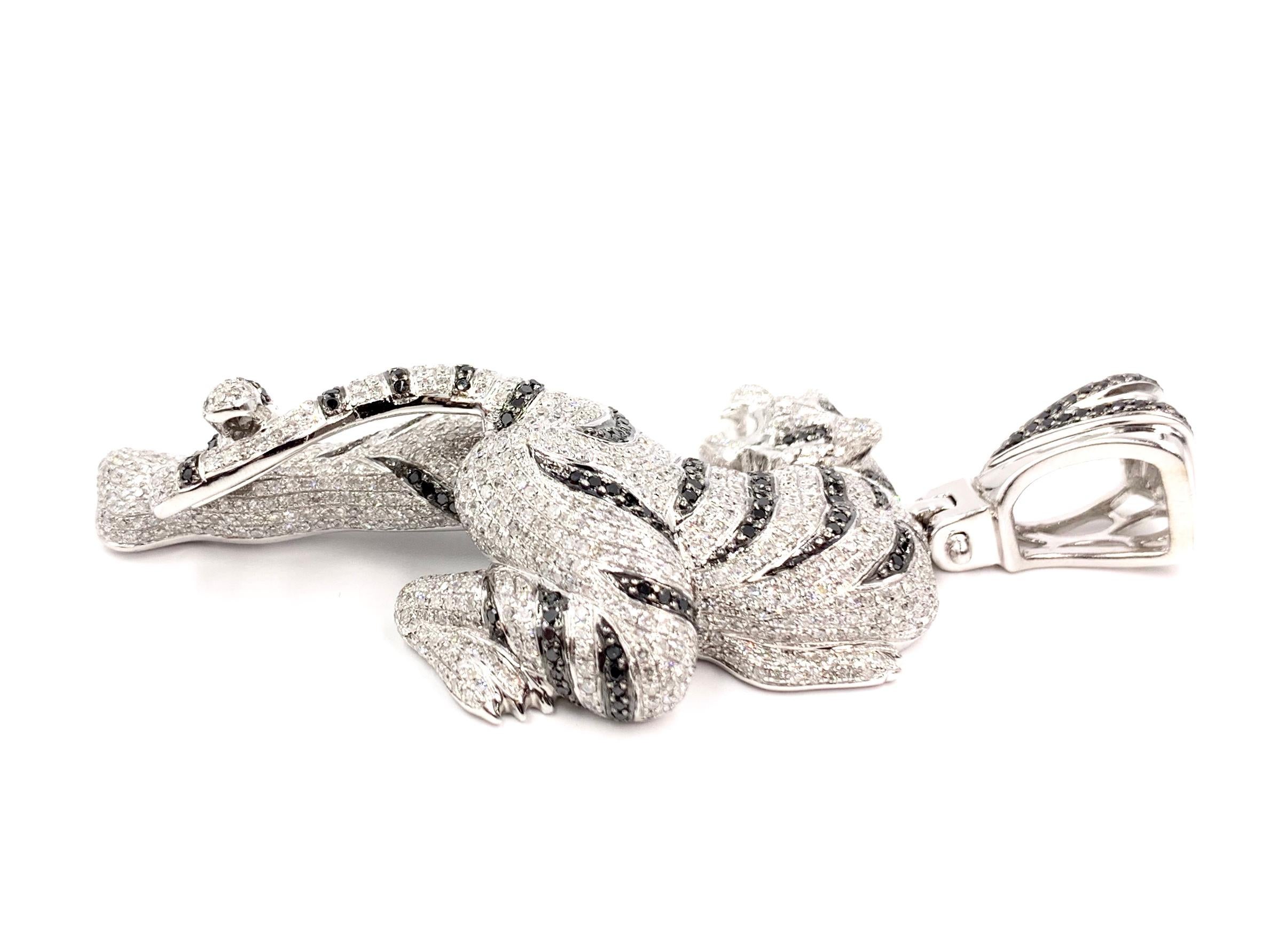 Large White Gold Black and White Diamond Tiger Pendant at 1stDibs