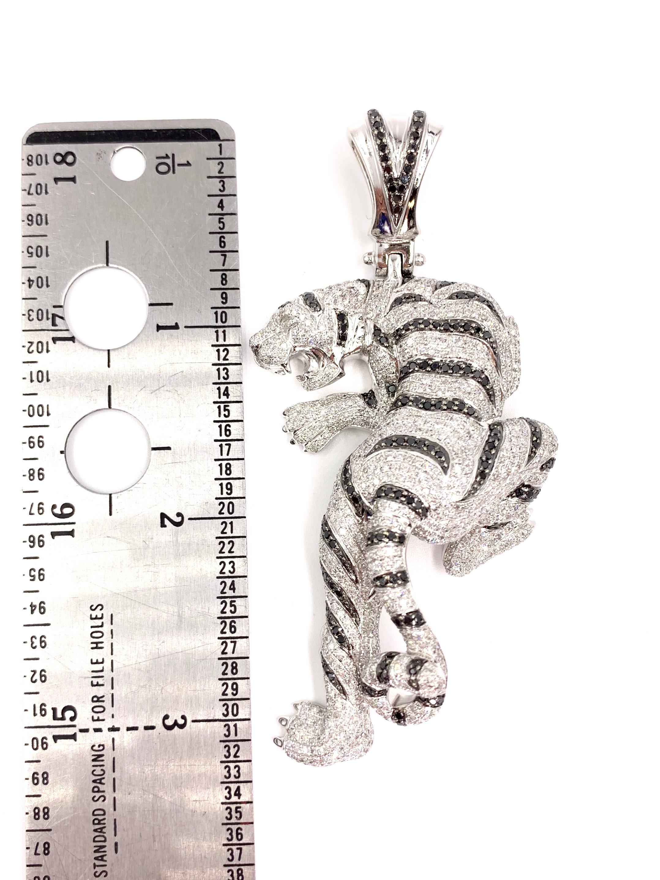 Large White Gold Black and White Diamond Tiger Pendant at 1stDibs