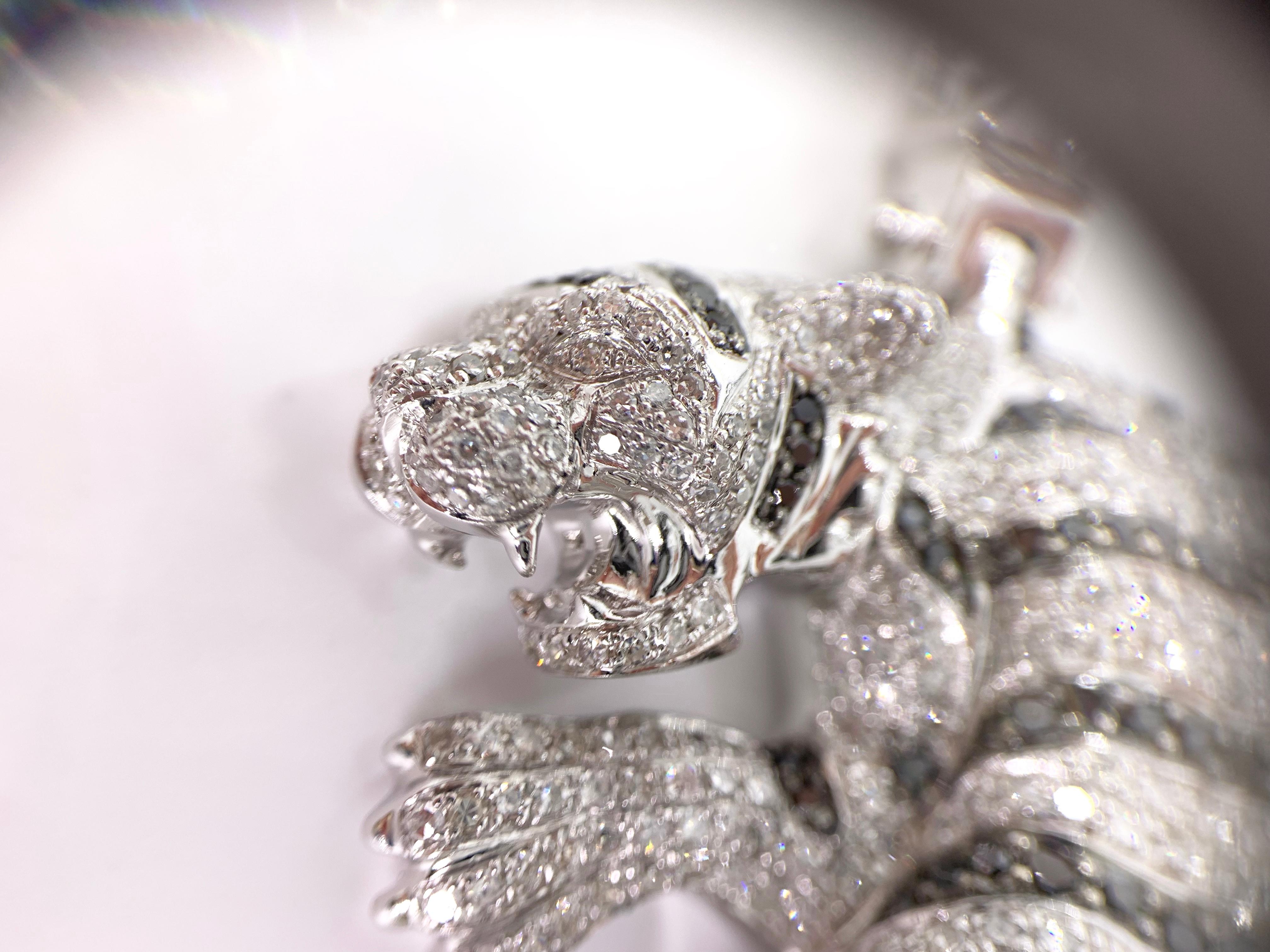 Large White Gold Black and White Diamond Tiger Pendant at 1stDibs