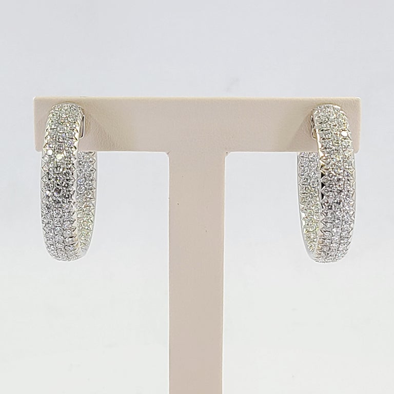 Large White Gold Micropave Diamond Hoops For Sale at 1stDibs