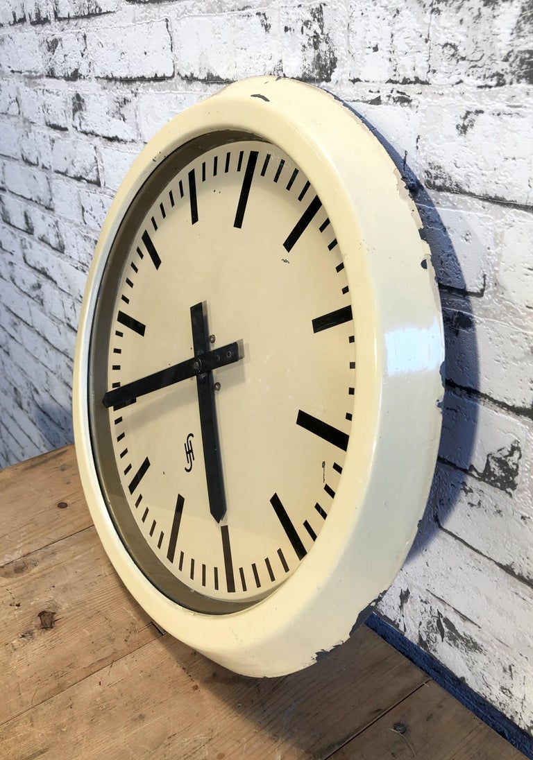 Large White Industrial Factory Wall Clock From Siemens, 1950s at 1stDibs
