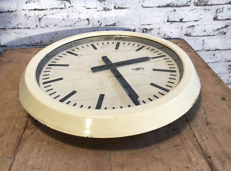 Large White Industrial Factory Wall Clock From Siemens, 1950s at 1stDibs