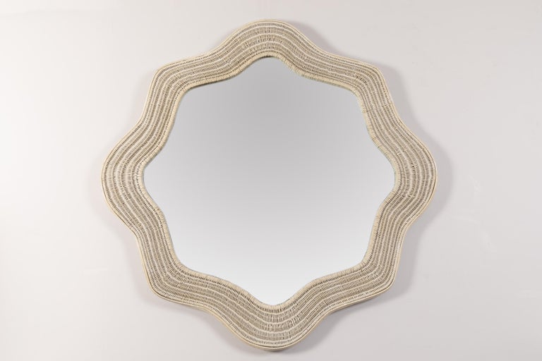 Large White Painted Wicker Mirror, France, circa 1970 at 1stDibs