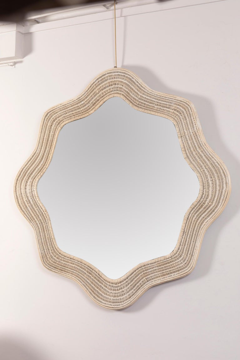Large White Painted Wicker Mirror, France, circa 1970 at 1stDibs