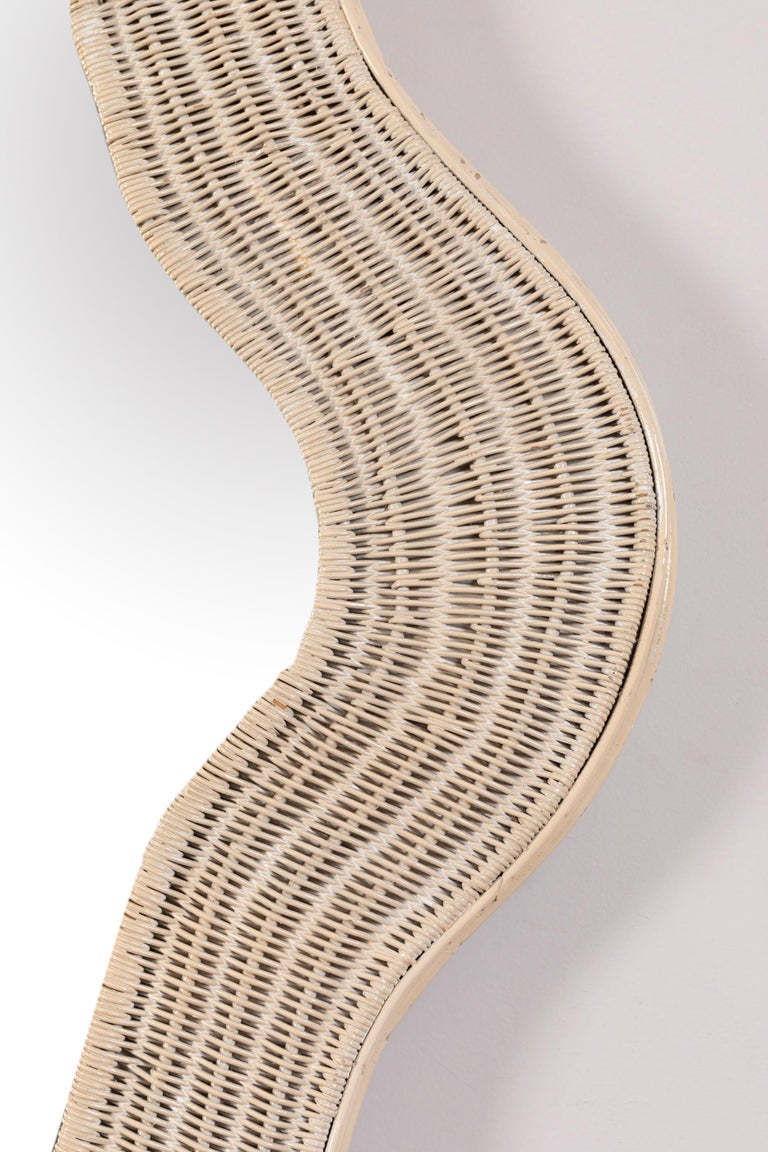 Large White Painted Wicker Mirror, France, circa 1970 at 1stDibs