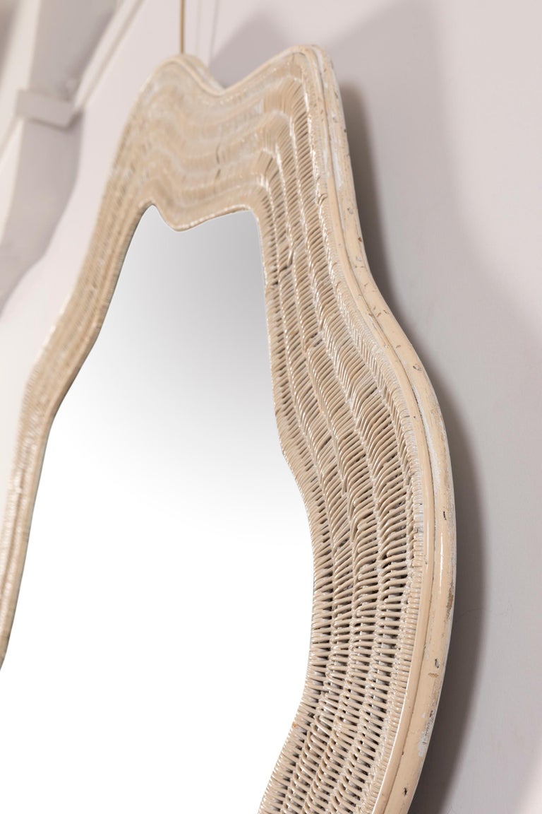 Large White Painted Wicker Mirror, France, circa 1970 at 1stDibs