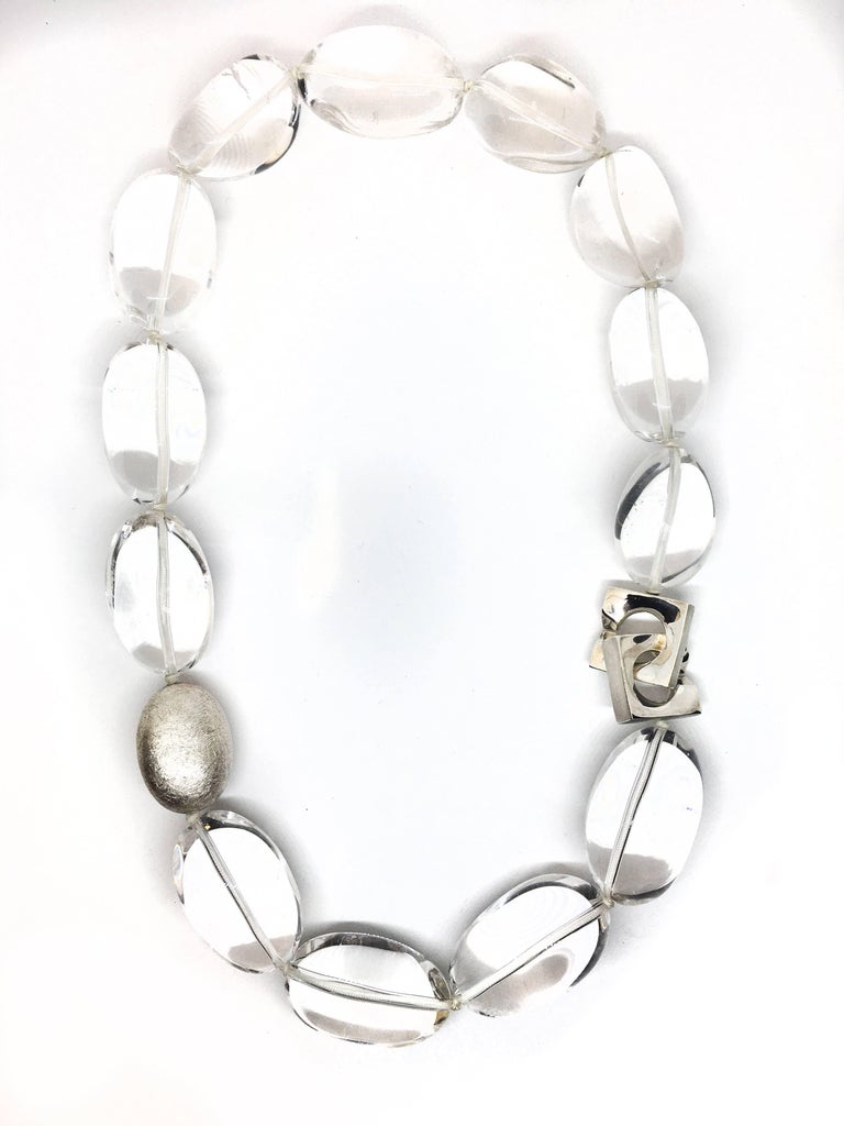 Large White Quartz Necklace with Silver Elements For Sale at 1stDibs