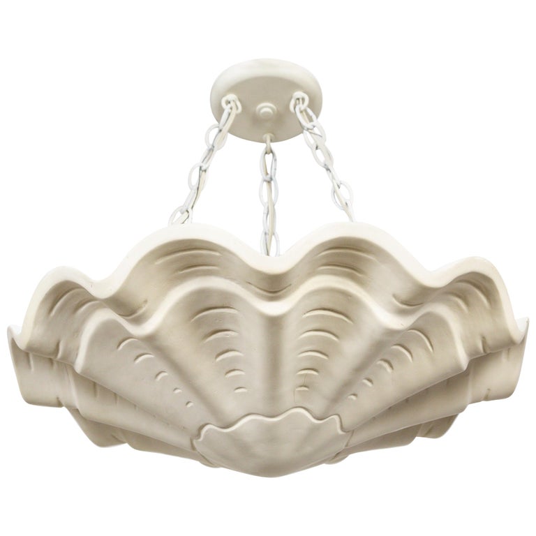 Large White Vintage Casella Undulating Shell Pendant Lights, 2 ...