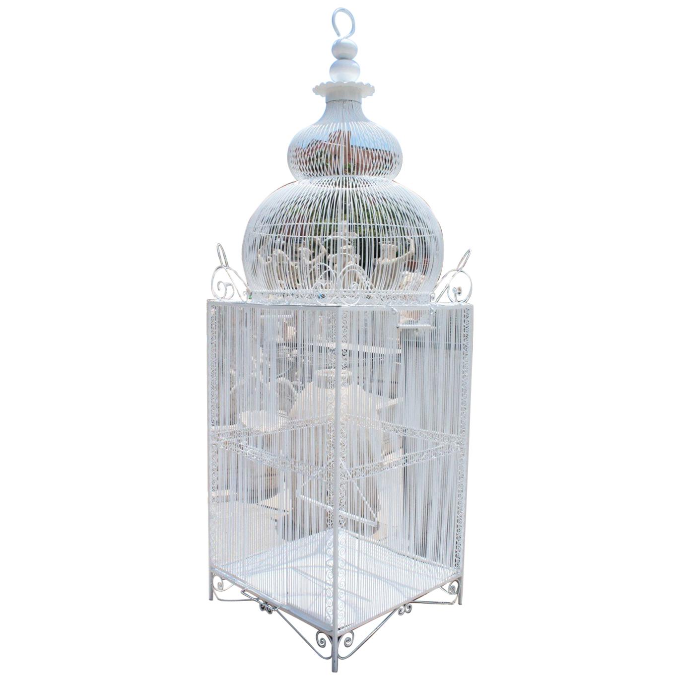 Large White Wrought Iron Bird Cage with Dome at 1stDibs