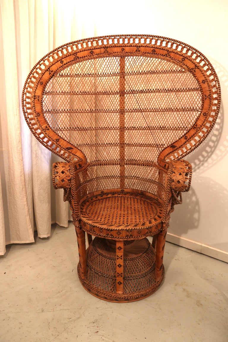 Large Wicker Cane Peacock "Emmanuelle" Chair with It's Matching Stool ...