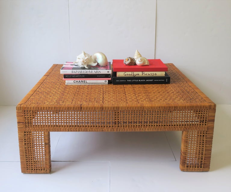 Large Wicker Rattan Coffee Table, circa 1980s For Sale at 1stDibs