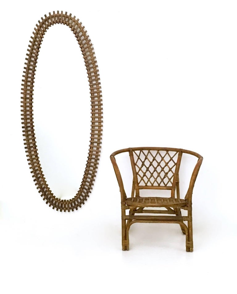 Large Wicker Wall Mirror in the Style of Franco Albini, Italy, 1960s ...