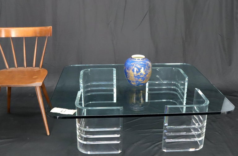 Large Wide Rectangle Rounded Corners Thick Glass Coffee Table For Sale ...