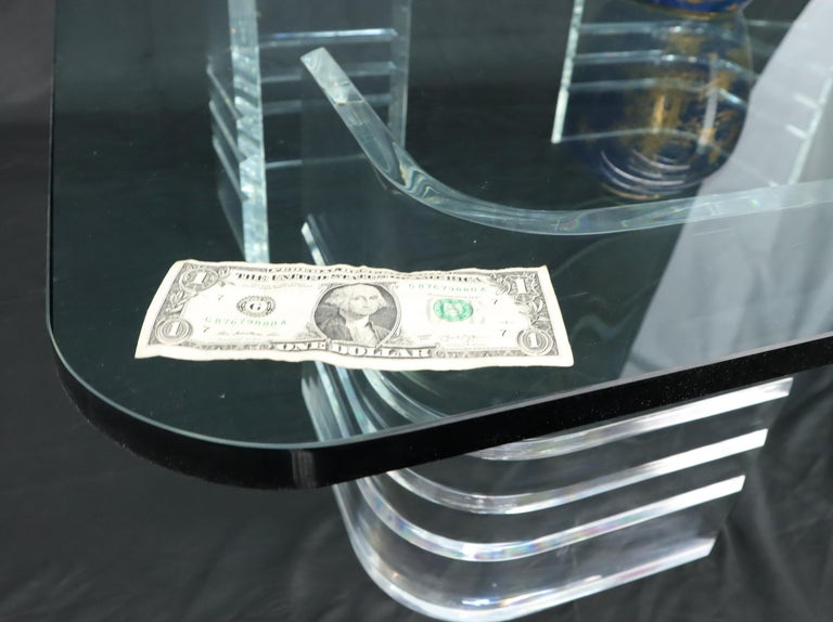 Large Wide Rectangle Rounded Corners Thick Glass Coffee Table For Sale ...