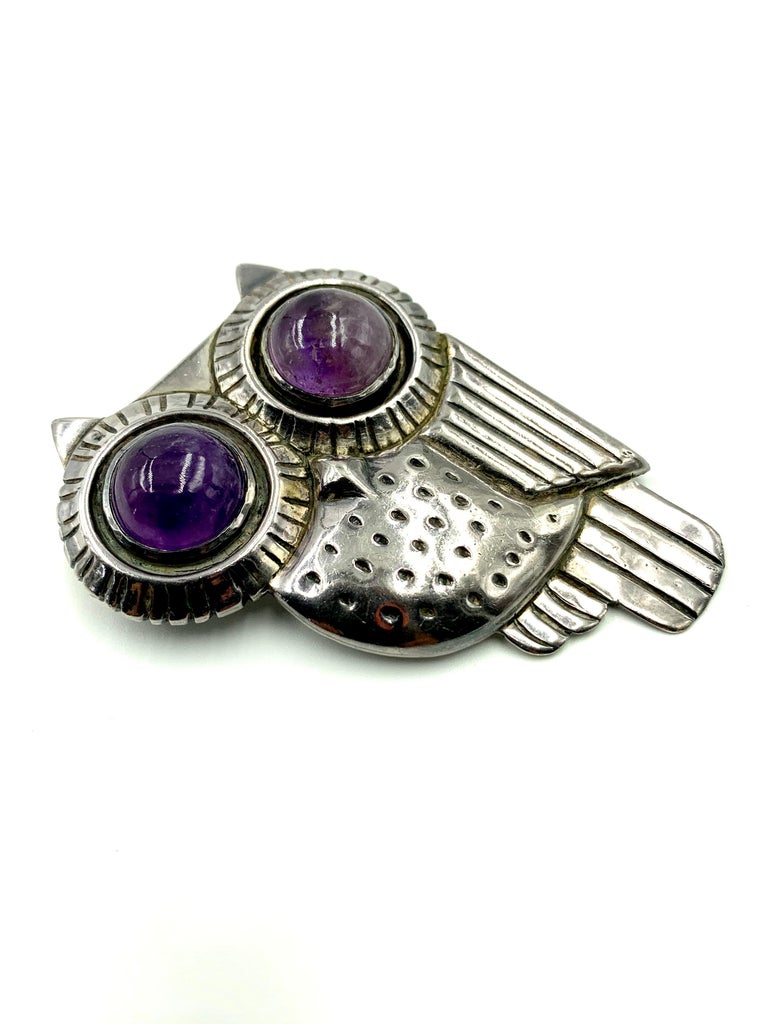 Large William Spratling Silver and Amethyst Owl Brooch, 1940-1944 at ...
