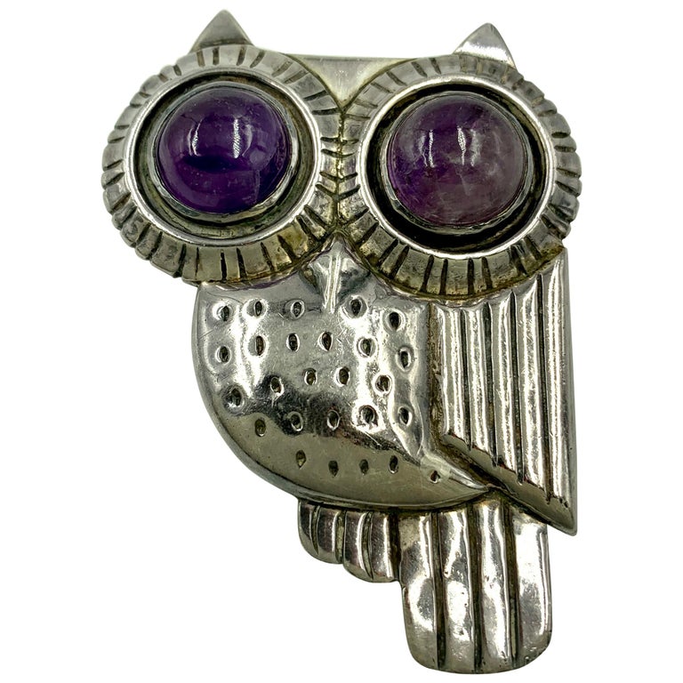 Large William Spratling Silver and Amethyst Owl Brooch, 1940-1944 at ...