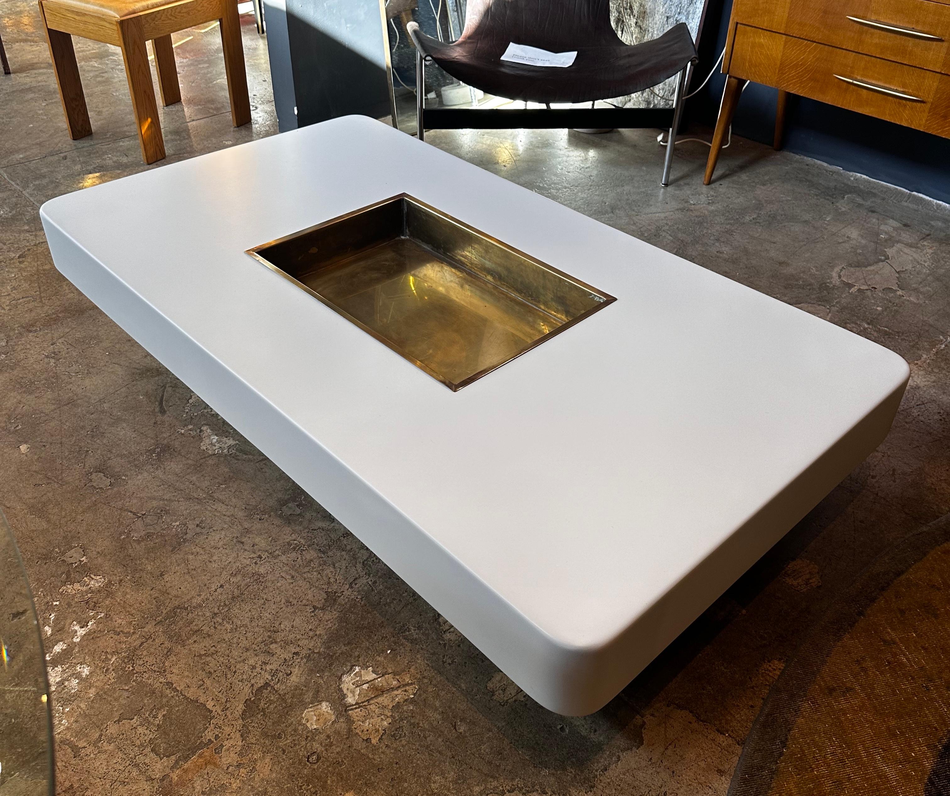 Large Willy Rizzo White Lacquer and Brass Bar Coffee Table, 1970s For ...