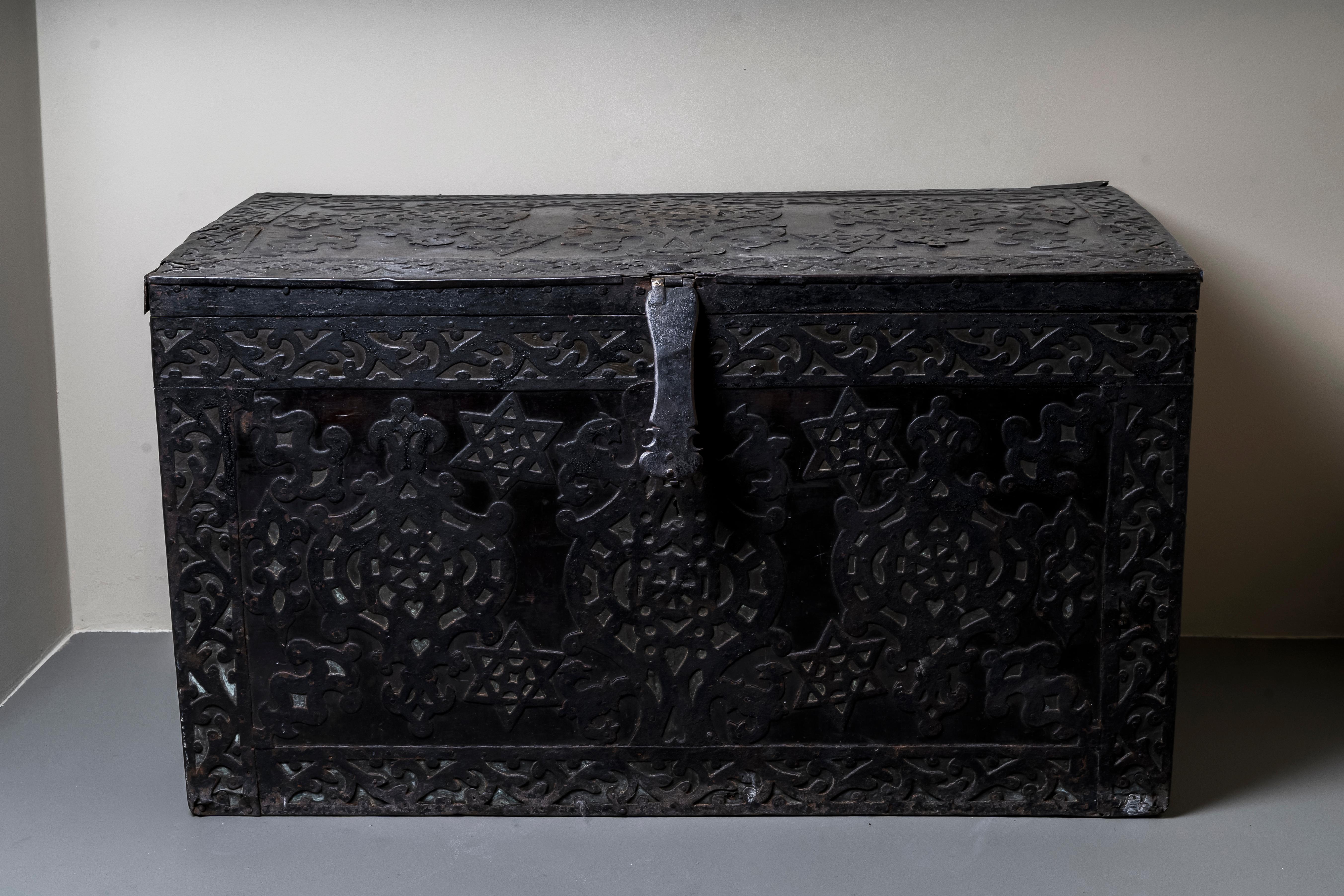 Large Wood and Iron Chest with Stars of David, Hungary, Early 18th ...