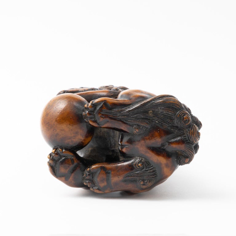 Large Wood Netsuke of a Shishi For Sale at 1stDibs