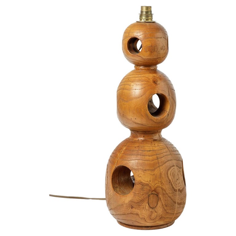 Large Wood Sculptural Lamp with Holes XXth Century Design Unique ...