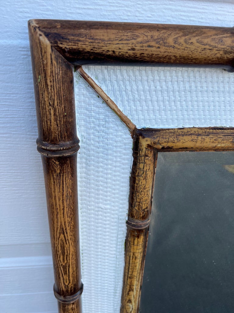 Large Wooden Faux Bamboo Mirror For Sale at 1stDibs