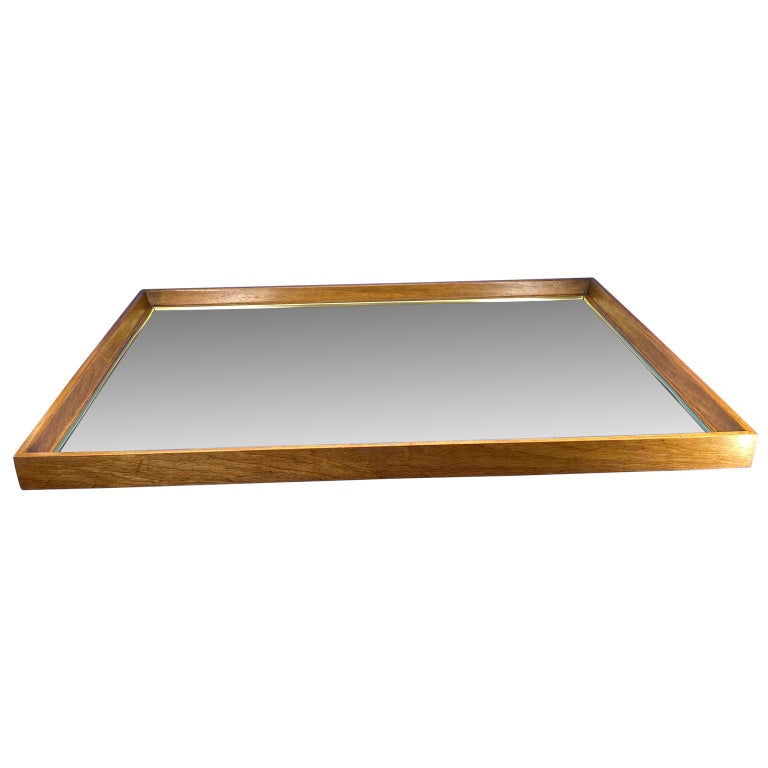 Large Wooden Mid-Century Modern Rectangular Wall Mirror For Sale at 1stDibs