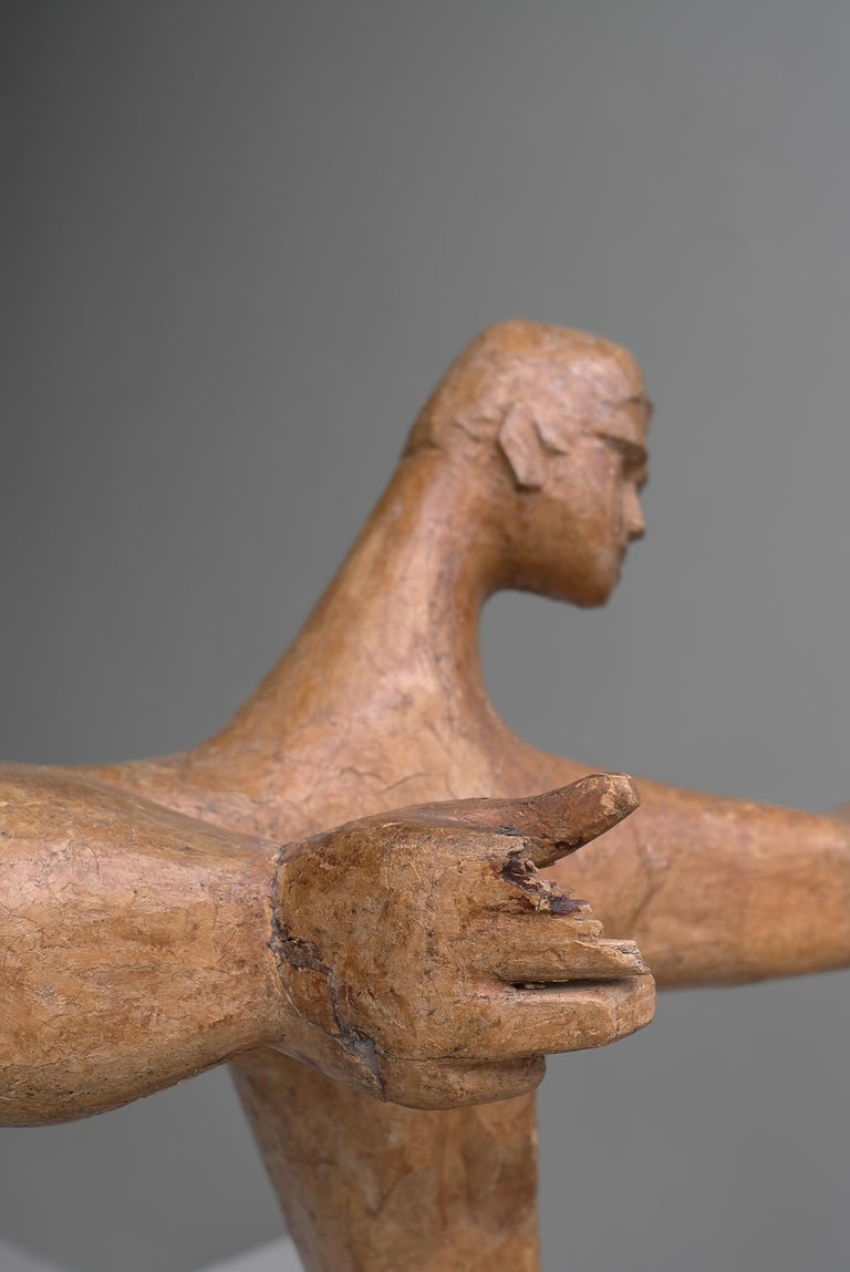 Large Wooden Sculpture of an Archer dated and Signed, France 1968 For ...