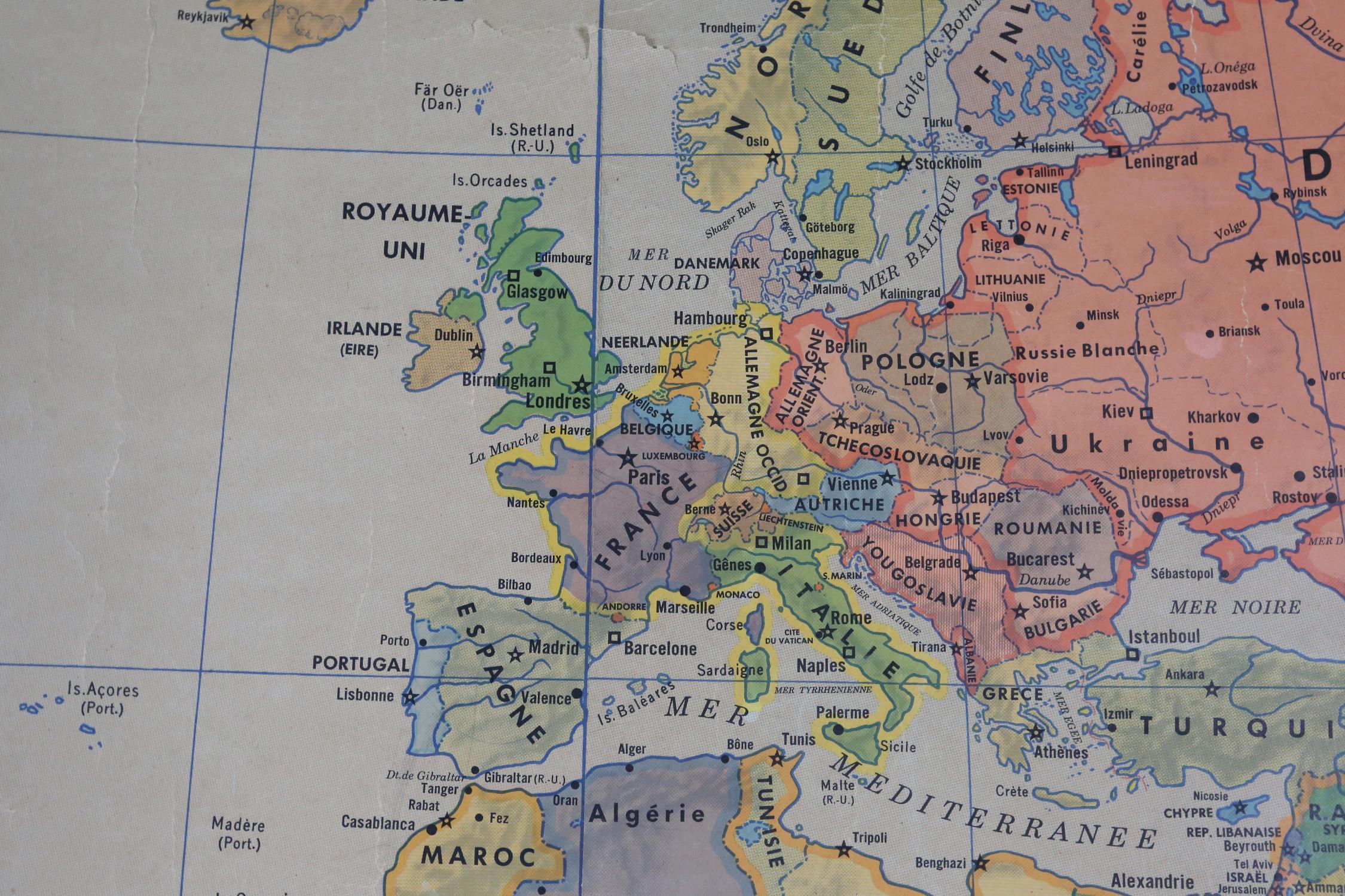 Large World School Map, 1950s For Sale at 1stDibs